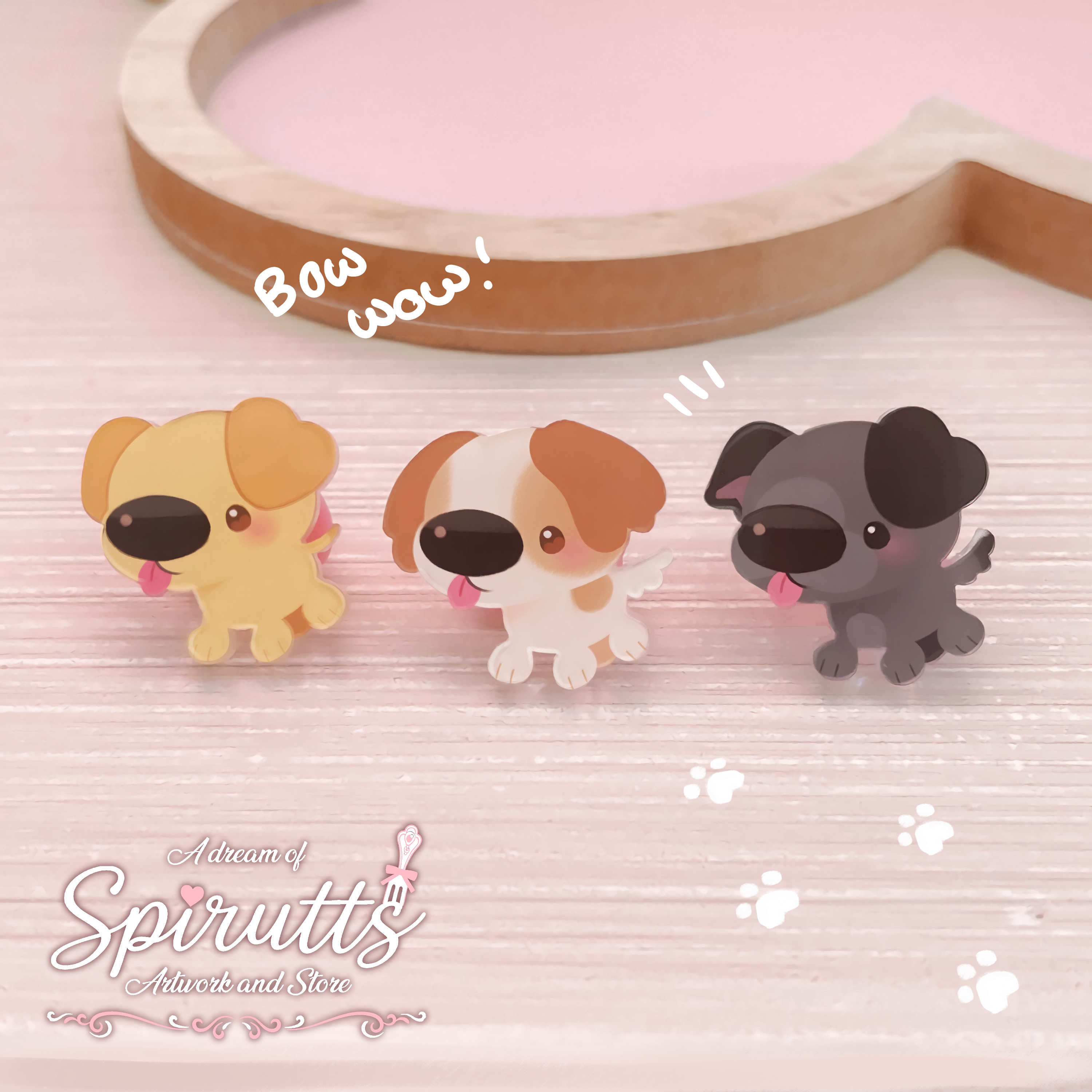 mini PIN(S) - Dogs! - Acrylic Pins with Pink heart rubber back – Spirutts